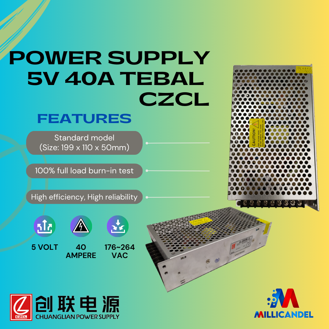 POWER SUPPLY RUNNING TEXT 5 VOLT 40 AMPERE TEBAL CZCL - MILLICANDEL